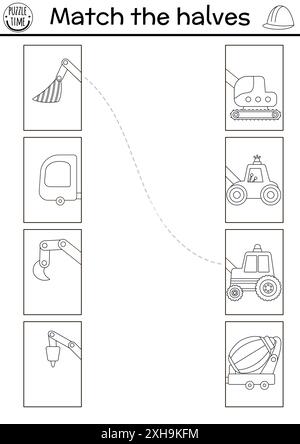 Construction site black and white matching activity with train ...
