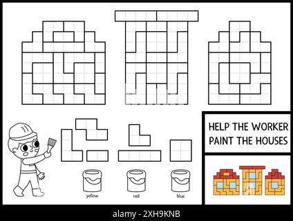 Construction site black and white geometrical mazes for kids with ...