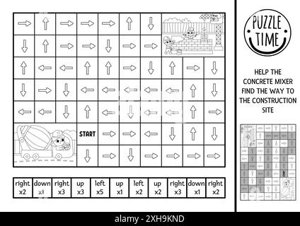 Construction site black and white logic game with right and left ...