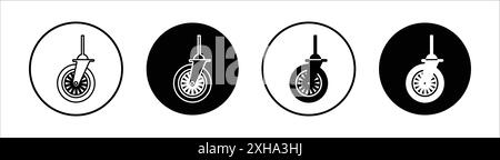 Swivel caster icon Black line art vector in black and white outline set ...