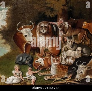 *The Peaceable Kingdom* by Edward Hicks, painted in 1826, illustrates a ...