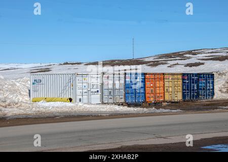 Shipping containers on Niaqunngusiariaq in Iqaluit, Nunavut, Canada ...