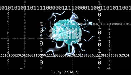 Brain surrounded by binary code, representing data processing and artificial intelligence ...
