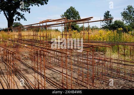Reinforcing steel mat basket standing on the ground of a construction ...
