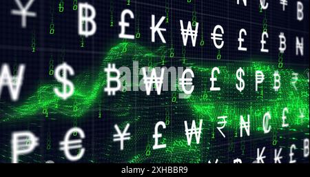 Digital currency symbols floating, representing global finance and ...