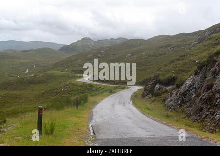 Scottish Highlands, Scotland, 2024 A single track road on the ...