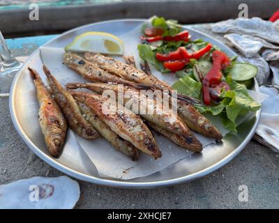 Delicious and fresh grilled fish with lemon on the Barbeque grill at ...