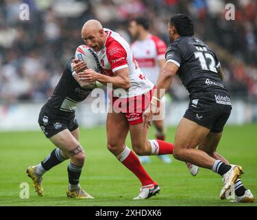 Dean Hadley of Hull KR is tackled during the Betfred Super League Semi ...