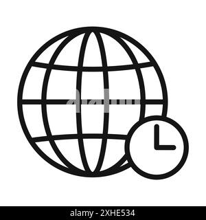 global world time zones icon logo sign vector outline in black and ...