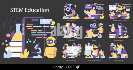 STEM education engineering design thinking oriented program isometric composition with students ...