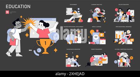 Education set. Modern learning approaches including gamification, STEM ...