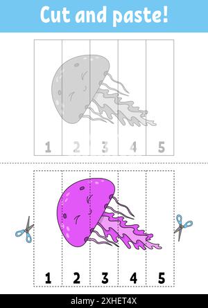 Cut and glue game for kids with fish. Cutting practice for preschoolers ...