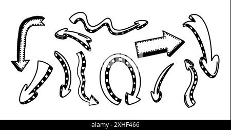 3d illusion hand-sketched arrow icons in monochrome. Set of vector ...