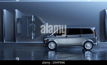 a money transporter stands ready in front of a highly secured vault ...