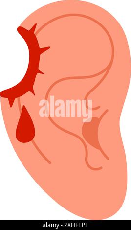Wounded ear. bullet hole. Injured human ear with blood drops. a sense ...
