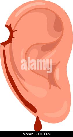 Wounded ear. bullet hole. Injured human ear with blood drops. a sense ...