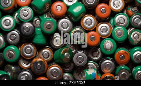 A pile of old lithium batteries recycled Stock Photo - Alamy
