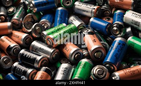 A pile of old lithium batteries recycled Stock Photo - Alamy