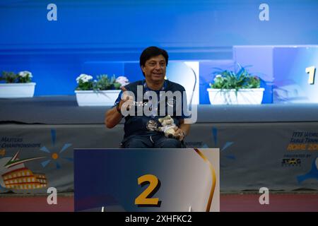 The podium of the paralimpic player at the award ceremony of the ITTF ...