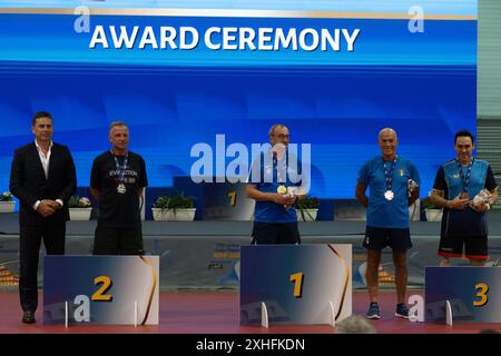 The podium of the paralimpic player at the award ceremony of the ITTF ...