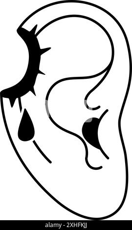 Wounded ear. bullet hole. Injured human ear with blood drops. a sense ...