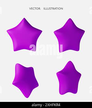Set of violet stars different shapes. Realistic 3d design cartoon style ...