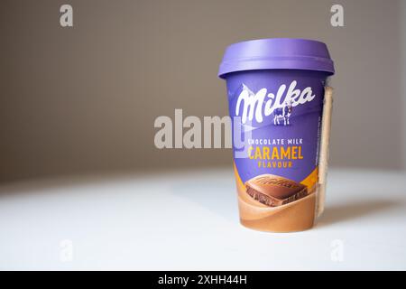 Milka chocolate milk with caramel flavour with a croissant Stock Photo ...