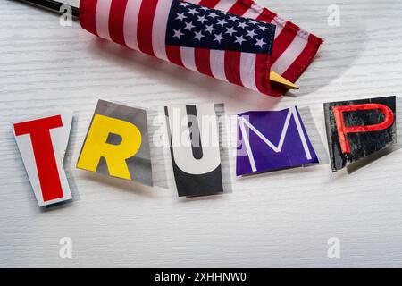 The Word "Trump" using cut-out paper letters in the ransom note effect ...