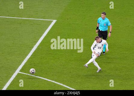 England's Cole Palmer scores their side's first goal of the game during the UEFA Euro 2024 final ...