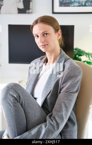 Photo of young beautiful hr manager listening new employee sitting ...
