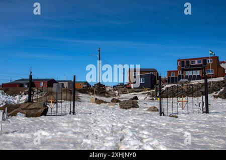 Cross on the iron gates at the Iqaluit Cemetery on Nipisa Street in ...