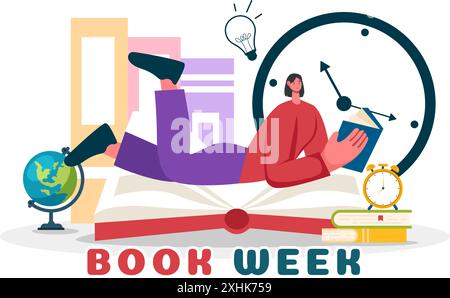 Book Week Events Vector Illustration with People Reading or Students ...