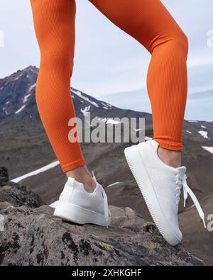 Close-up of climbing shoes training in artificial climbing wall ...