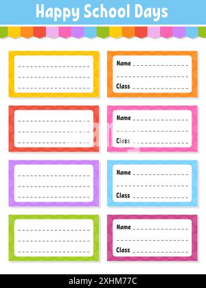 Name and class. Back to school labels. Set stickers for notebook ...
