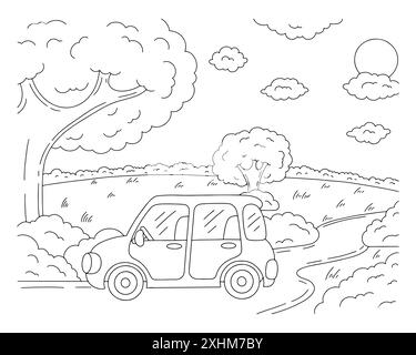 Wonderful natural landscape. Coloring book page for kids. Cartoon style ...