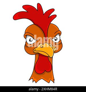 Angry rooster. Displeased poultry. Team mascot. Cartoon style. Colored ...