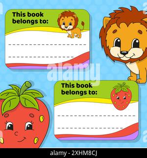 School labels for books and notebooks. Bright stickers. Rectangular ...