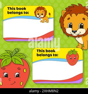 School labels for books and notebooks. Bright stickers. Rectangular ...