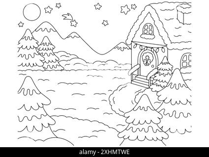Wonderful natural landscape. Coloring book page for kids. Cartoon style ...