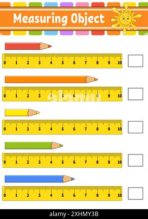 Measuring object with ruler. Education developing worksheet. Game for ...