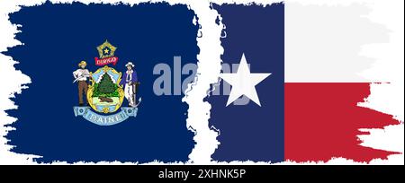 Maine and Texas states grunge brush flags connection, vector Stock ...