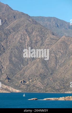 Lake Potrerillos, in Mendoza, Argentina, elevated view at dawn Stock ...