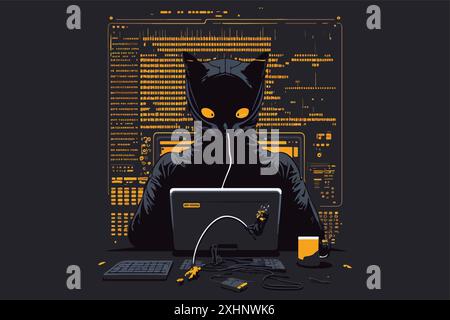 Cat hacker vector illustration Stock Vector Image & Art - Alamy