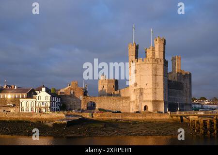 Caernarfon Castle in North Wales is a historical landmark, famous for ...