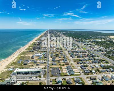 Aerial view of Kitty Hawk Beach with multiple vacation rental ...