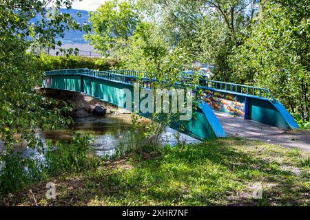 Mural of fish on the railing of pedestrian bridge at Lions Memorial ...
