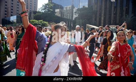 People celebrate the Ratha Yatra festival, in Sao Paulo, Brazil, on May ...