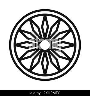 Ashoka Wheel icon Black line art vector in black and white outline set ...