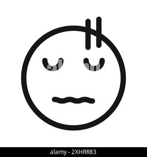 Guilty face emoji icon Black line art vector in black and white outline ...