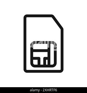 Sim card icon Black line art vector in black and white outline set ...